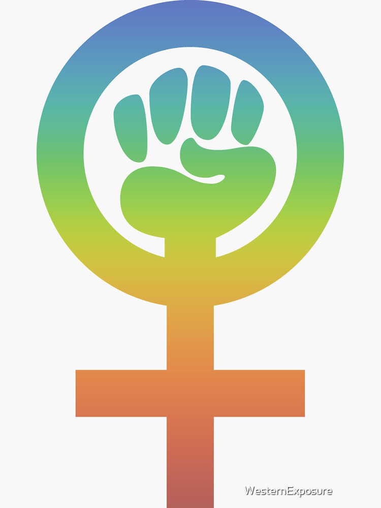 "Rainbow gradient feminist venus symbol with fist on black background ...