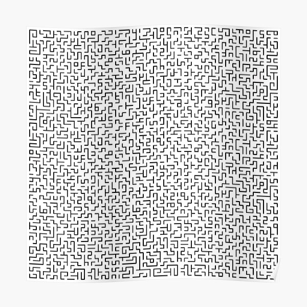 "Black and white geometric line drawing of a maze pattern" Poster for ...