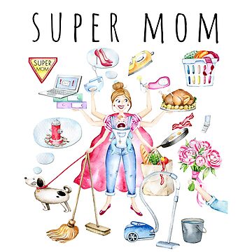 "Super Mom watercolor illustration, Best Mom, Multitasking Mom" Art ...