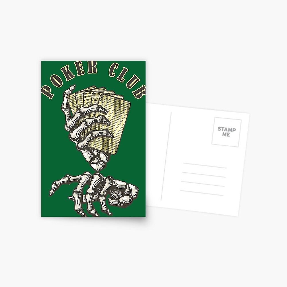 "Skeleton hand holding a playing cards. Color vintage poster, label ...