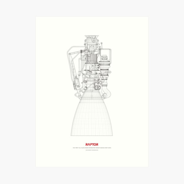 "Blueprint of SpaceX Raptor Rocket Engine" Art Print for Sale by ...