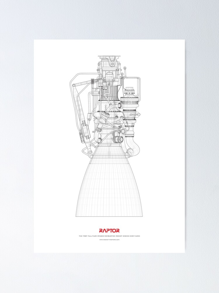 "Blueprint of SpaceX Raptor Rocket Engine" Poster for Sale by ...