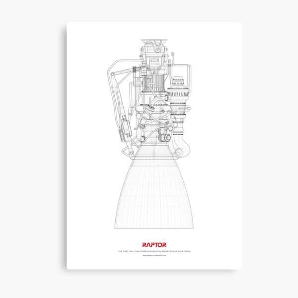 "Blueprint of SpaceX Raptor Rocket Engine" Metal Print for Sale by ...