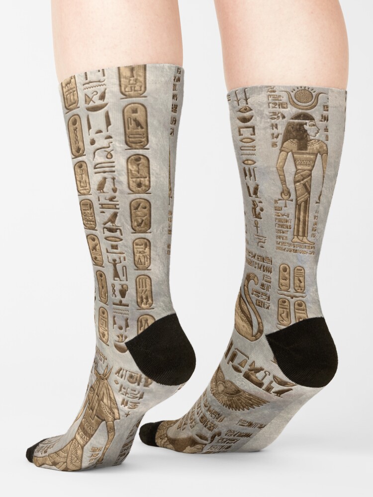 "Egyptian hieroglyphs and deities -Vintage Gold" Socks for Sale by ...