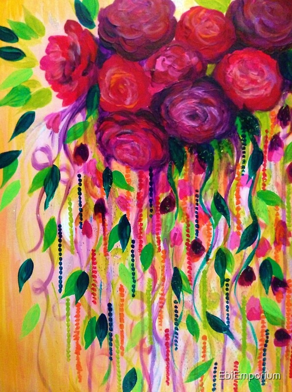 "ROSES ARE RAD - Bold Fun Red Roses Floral Bouquet Vines, Flowers ...