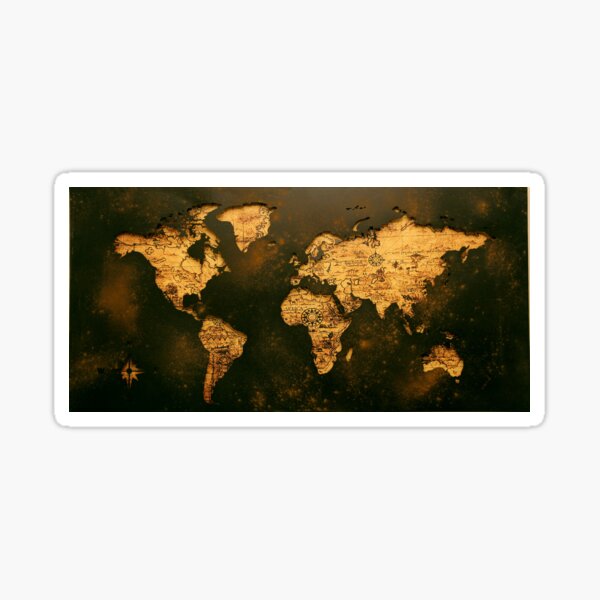 "Golden World Map" Sticker for Sale by Ghaleb | Redbubble
