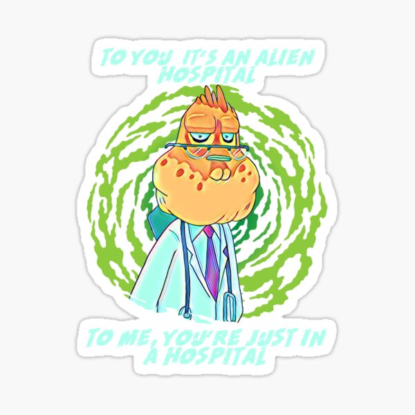 "Rick and Morty™ - Yellow headed alien doctor" Sticker by HyenasDesign ...
