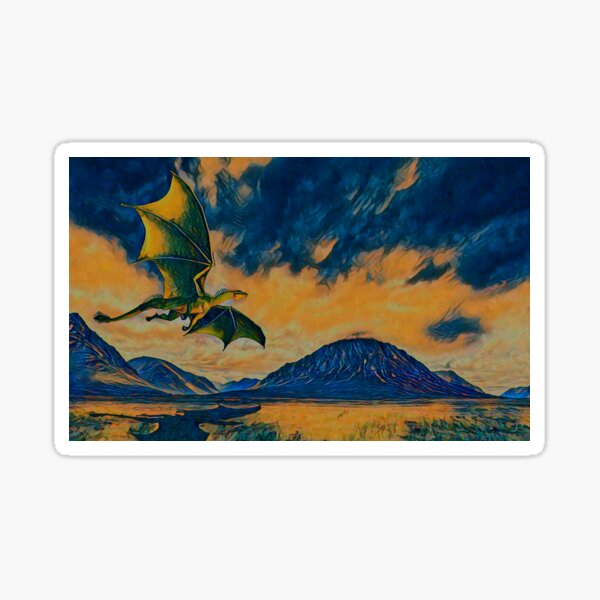 "Dragon Sunset Fantasy Landscape" Sticker for Sale by druidwolfart ...