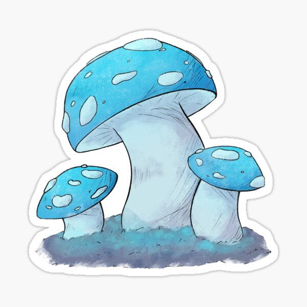 "Glowing Blue Mushrooms" Sticker for Sale by GodAmongDessert | Redbubble