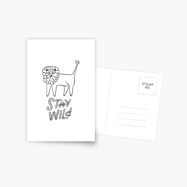 "Stay wild. Cute design with funny lion. Monochrome line art. Coloring ...