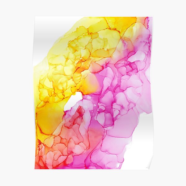 "Pink and Yellow Starburst Abstract: Original Alcohol Ink Painting ...