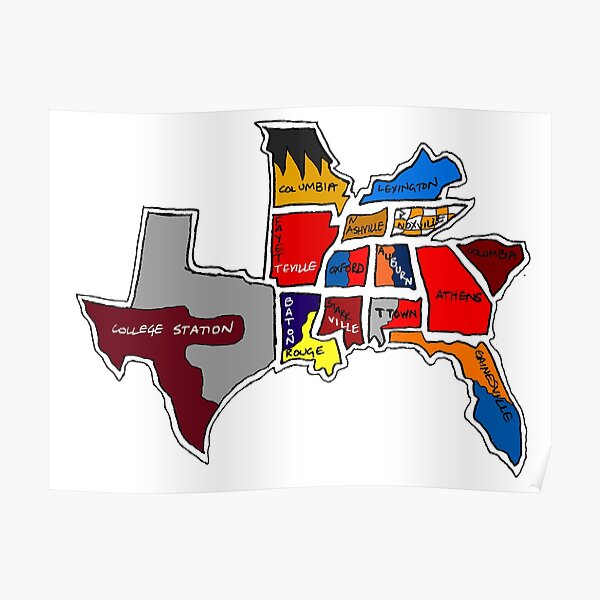 "SEC South Eastern Conference With Cities" Poster for Sale by ...