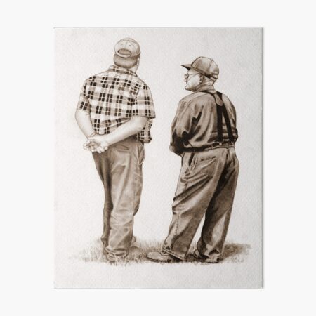 "Farmer Father and Son, Country Folk, Realism Pencil Drawing, Sepia ...