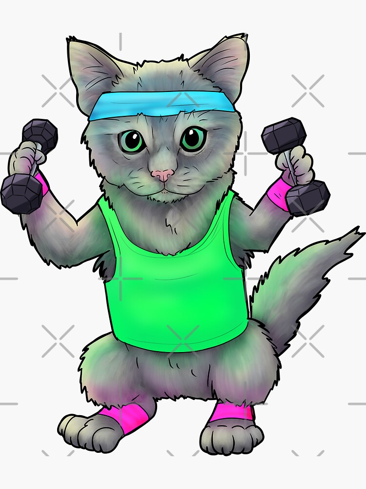"Weight lifting cat" Sticker for Sale by Mehu | Redbubble