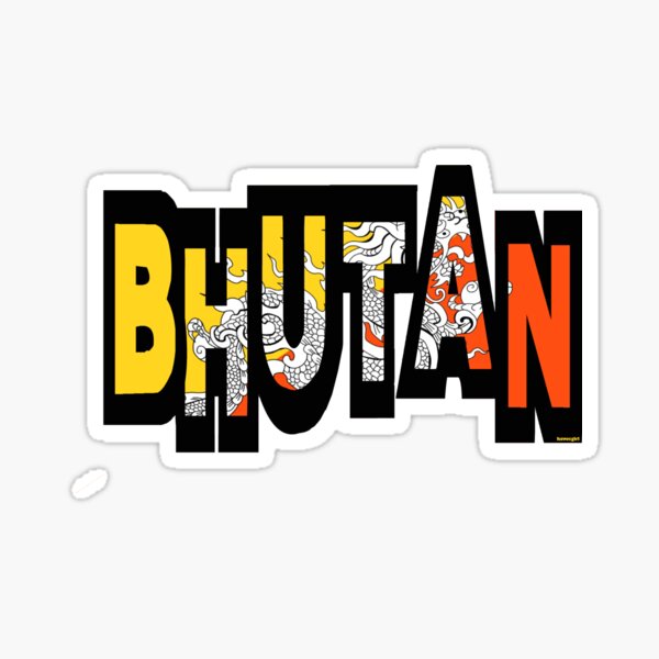 "Bhutan Font with Bhuntanese Flag" Sticker by Havocgirl | Redbubble