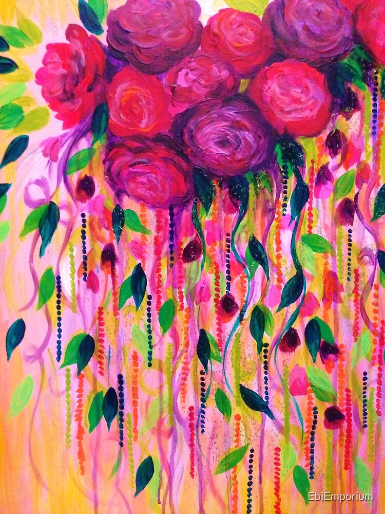 "ROSES ARE RAD 2- Bold Pink Red Roses Floral Bouquet Vines, Flower ...