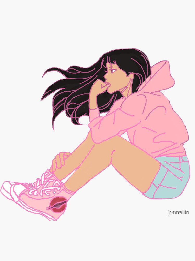 "Pastel pink asian girl thinking " Sticker by jennallin | Redbubble