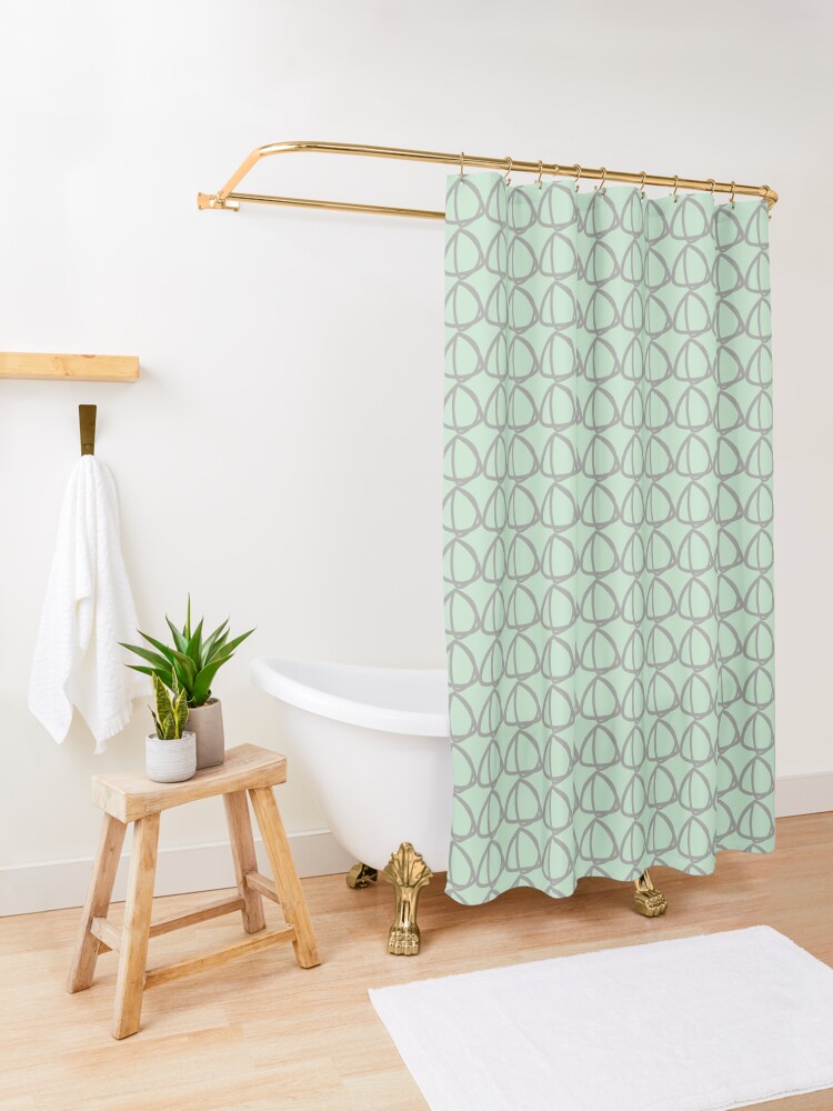 Mint Green and Grey Geometric Abstract Architectural Design Shower Curtain
