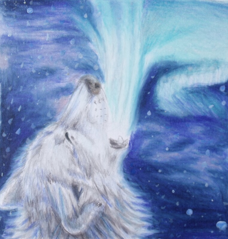 "Singer of Light - Aurora Wolf Colored Pencil Drawing" by AmandaUlfrica ...