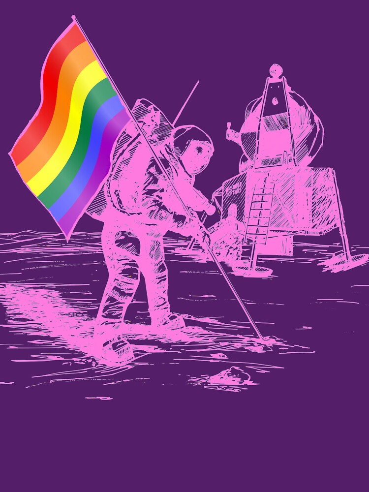 Lgbt Lgbtq Flag With Astronaut On The Moon Pink Purple T Shirt By