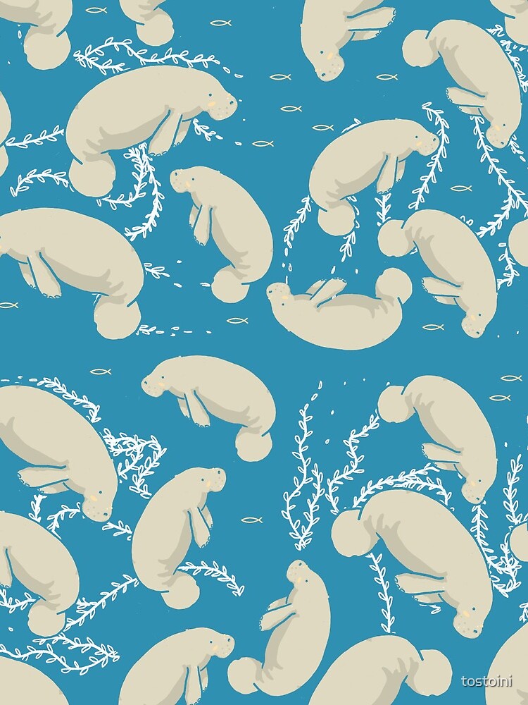 "Lamentino the manatee pattern - lots and lots of manatees on teal blue ...