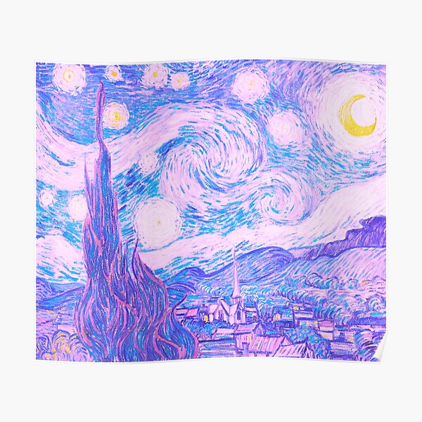 "Starry Night Pastel Aesthetic Kawaii Pink" Poster by neonpurplenoods ...