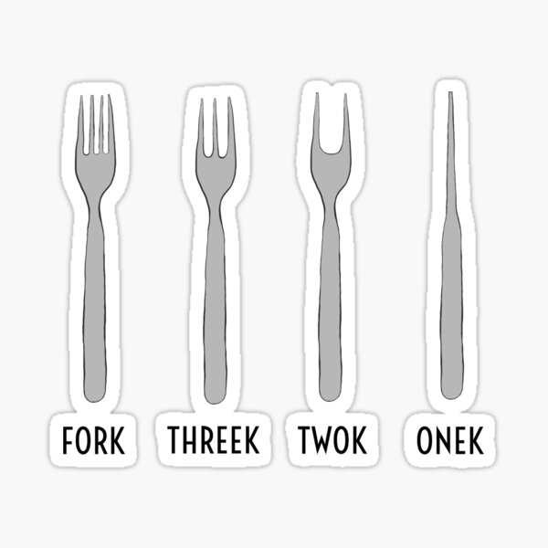 "Fork Threek Twok Onek " Sticker by RiaBubble | Redbubble