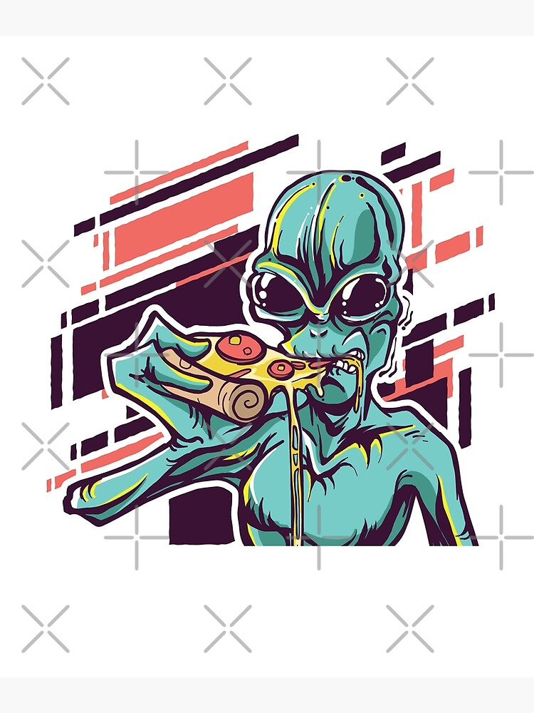 "alien eating pizza" Poster by SurrealDesigns | Redbubble