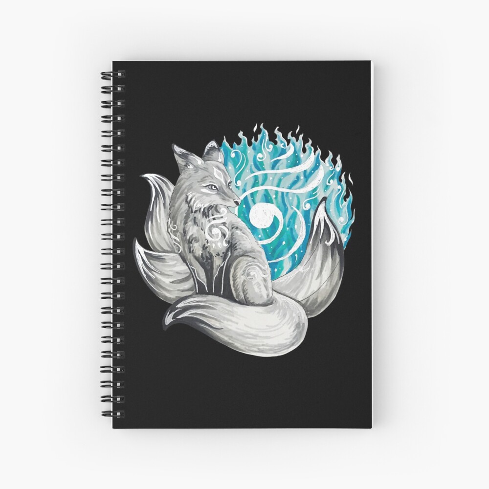 "Fox Kitsune with Blue Foxfire" Spiral Notebook for Sale by Lady-Lilac ...