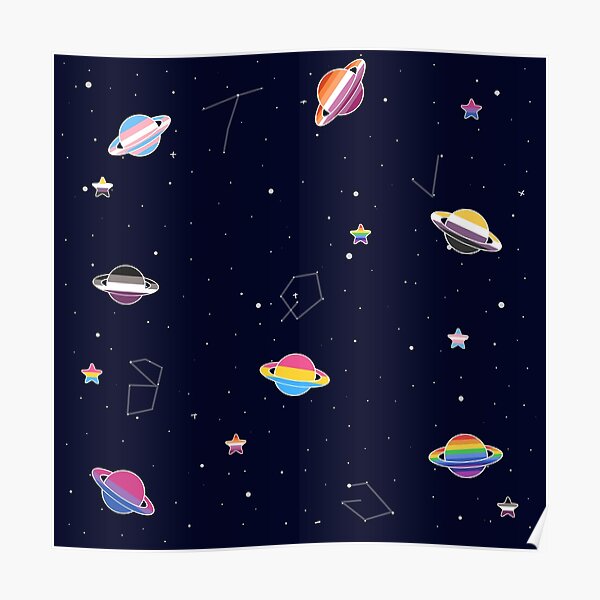 "LGBTQ Pride Planets & Stars in Space Pattern" Poster by RyanDoodles ...