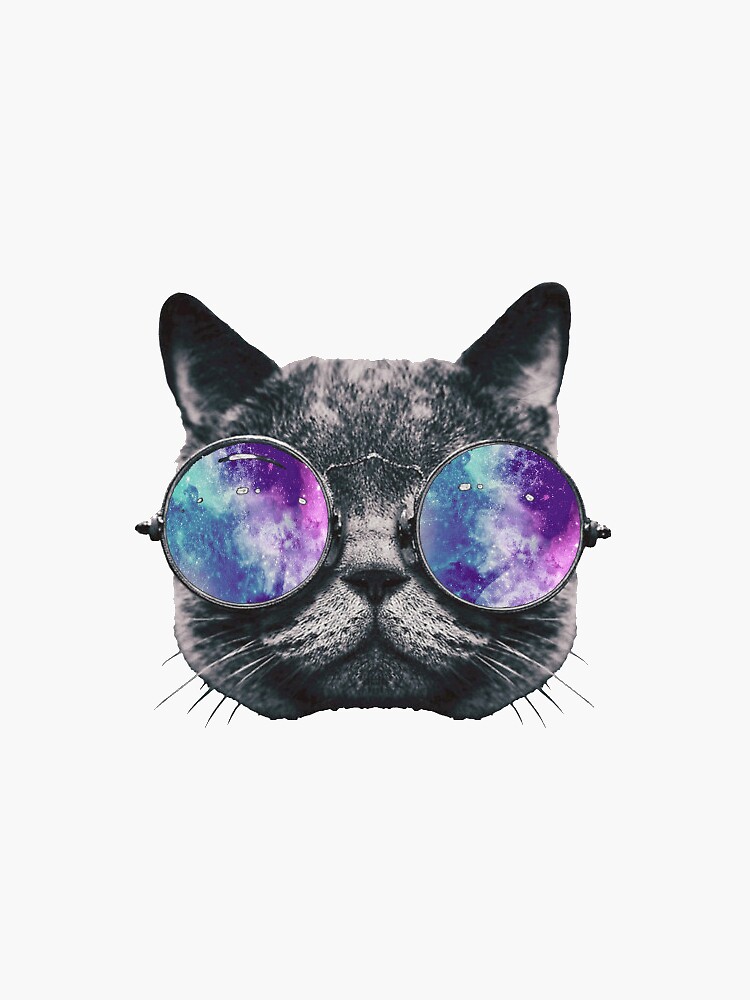 "Galaxy Sun Glass Glasses on a Cat Face Cute Trendy Graphic Sticker ...