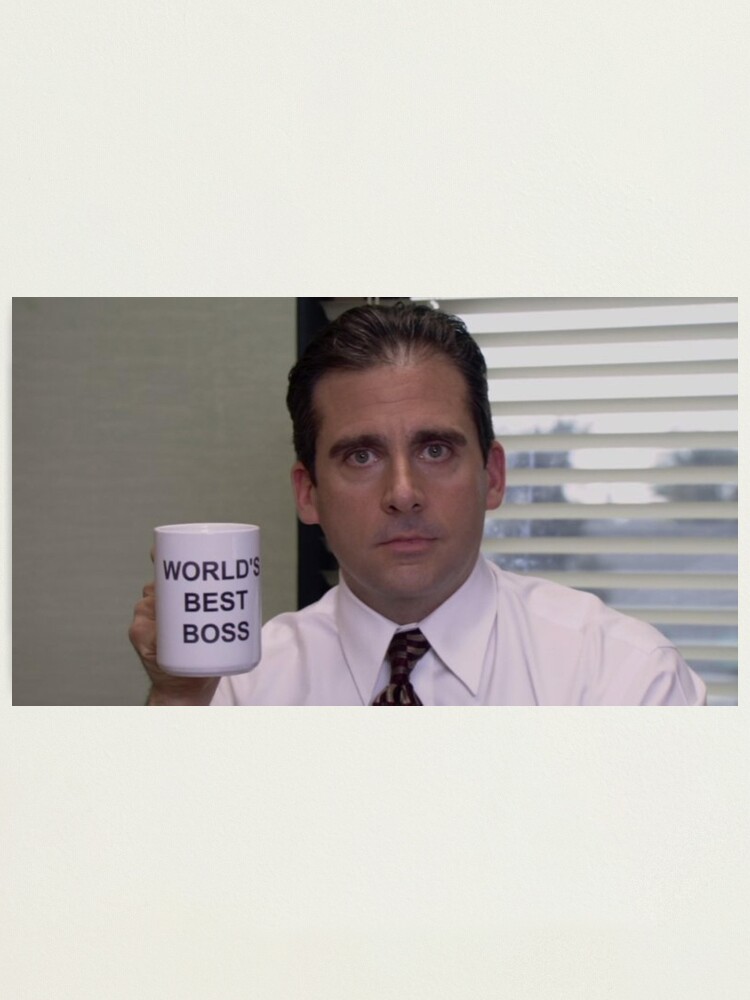 "Michael Scott with his "world's best boss" mug from The Office ...