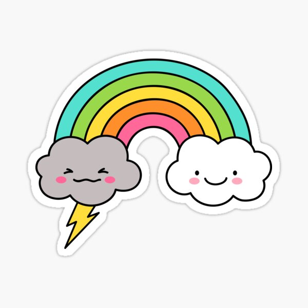 "Cute Kawaii Rainbow Clouds Duality Lightning" Sticker for Sale by ...