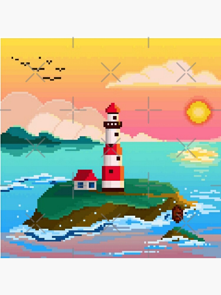 "Pixelated Lighthouse in Sunset Background" Art Board Print for Sale by ...