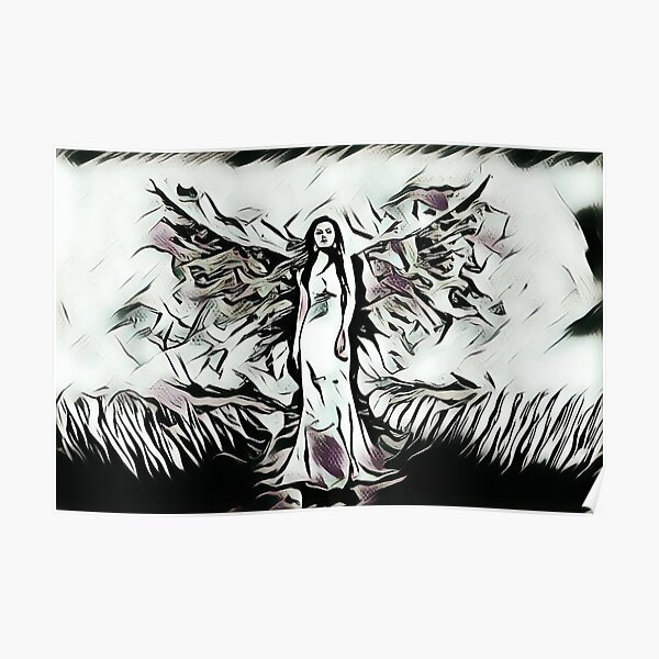 "Fallen Angel Black and White with subtle purple and green" Poster for ...