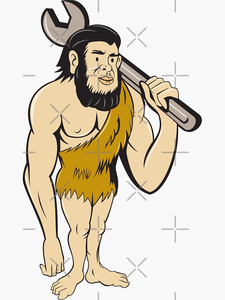 "Neanderthal CaveMan With Spanner Cartoon" Sticker for Sale by ...