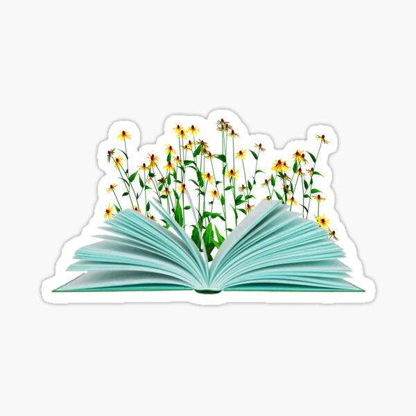 "Inspirational stickers | Flowers growing from book sticker" Sticker ...