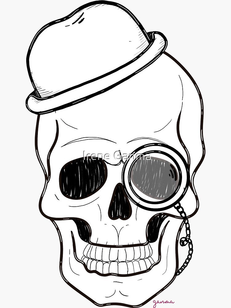 "Skull with bowler hat" Sticker for Sale by ireneganma | Redbubble