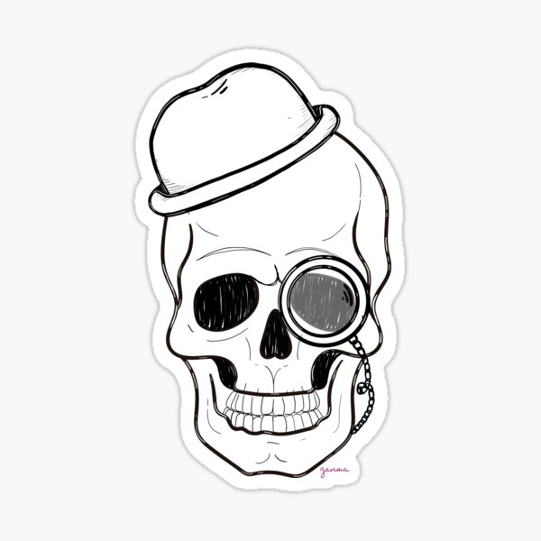 "Skull with bowler hat" Sticker for Sale by ireneganma | Redbubble