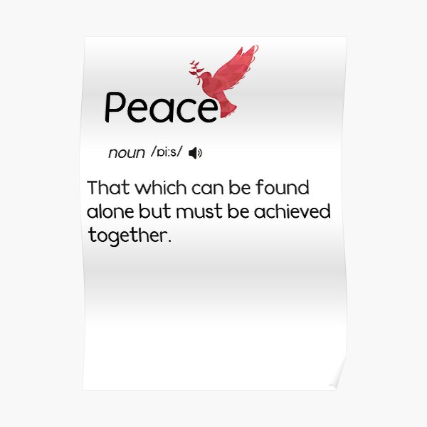 "Definition of Peace with pink geometric dove of peace design." Poster ...