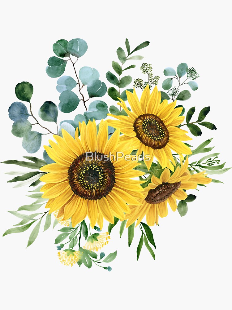 "Sunflower and Eucalyptus " Sticker for Sale by BlushPearls | Redbubble