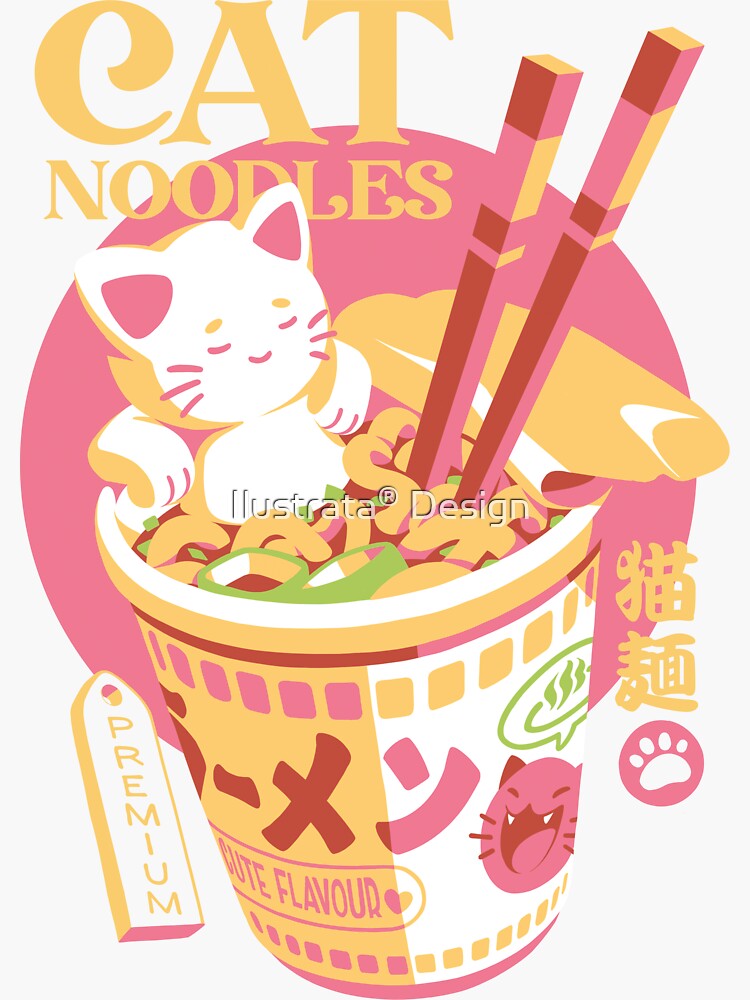 "Cat Noodles" Sticker for Sale by ilustrata | Redbubble
