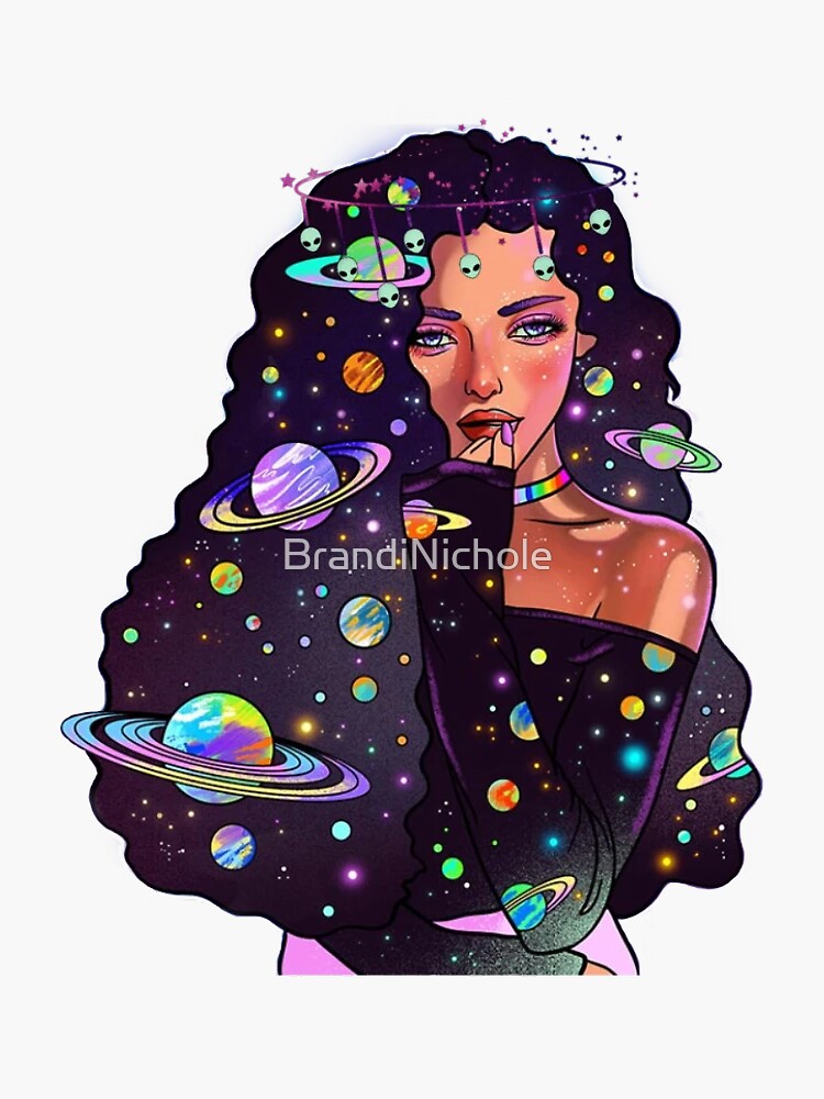 "Cute Styled Girl Hair Full of Space Solar System Planets Stars Alien ...