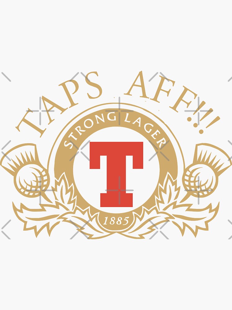 "TAPS AFF! tops off, lager, parody, glasgow" Sticker by bbreakout ...
