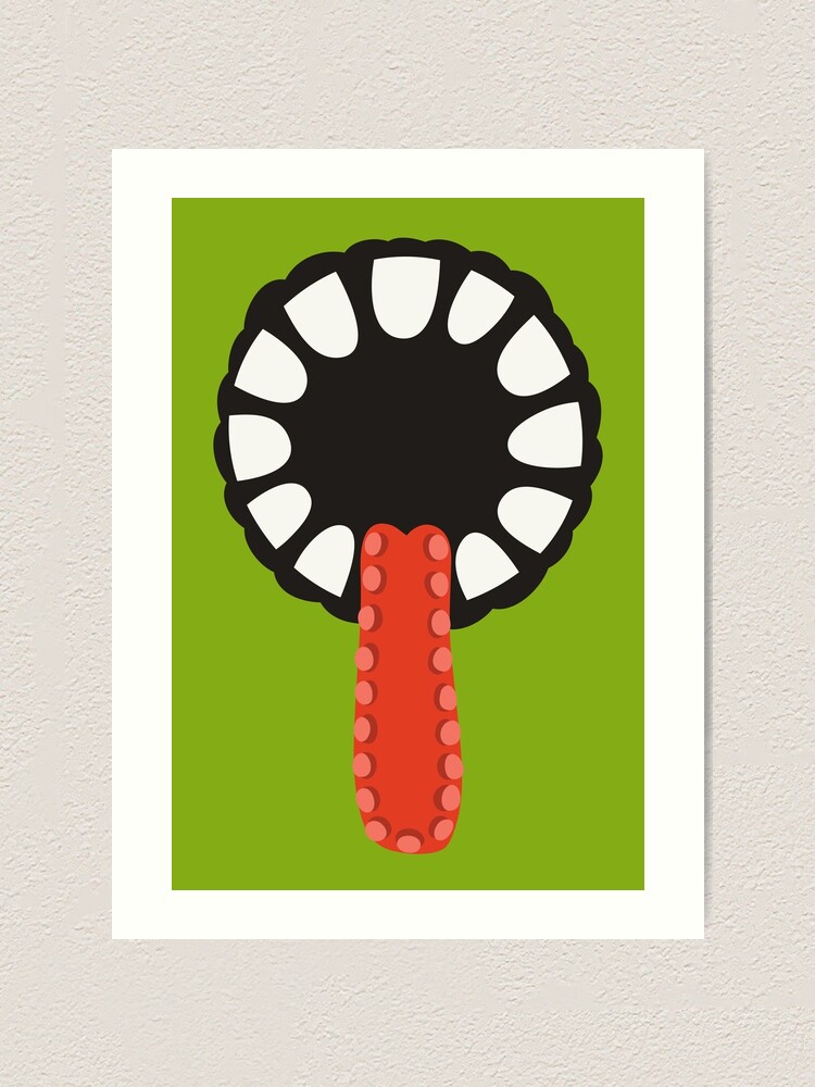 "Cartoon round mouth of a worm with teeth and long tongue" Art Print by ...