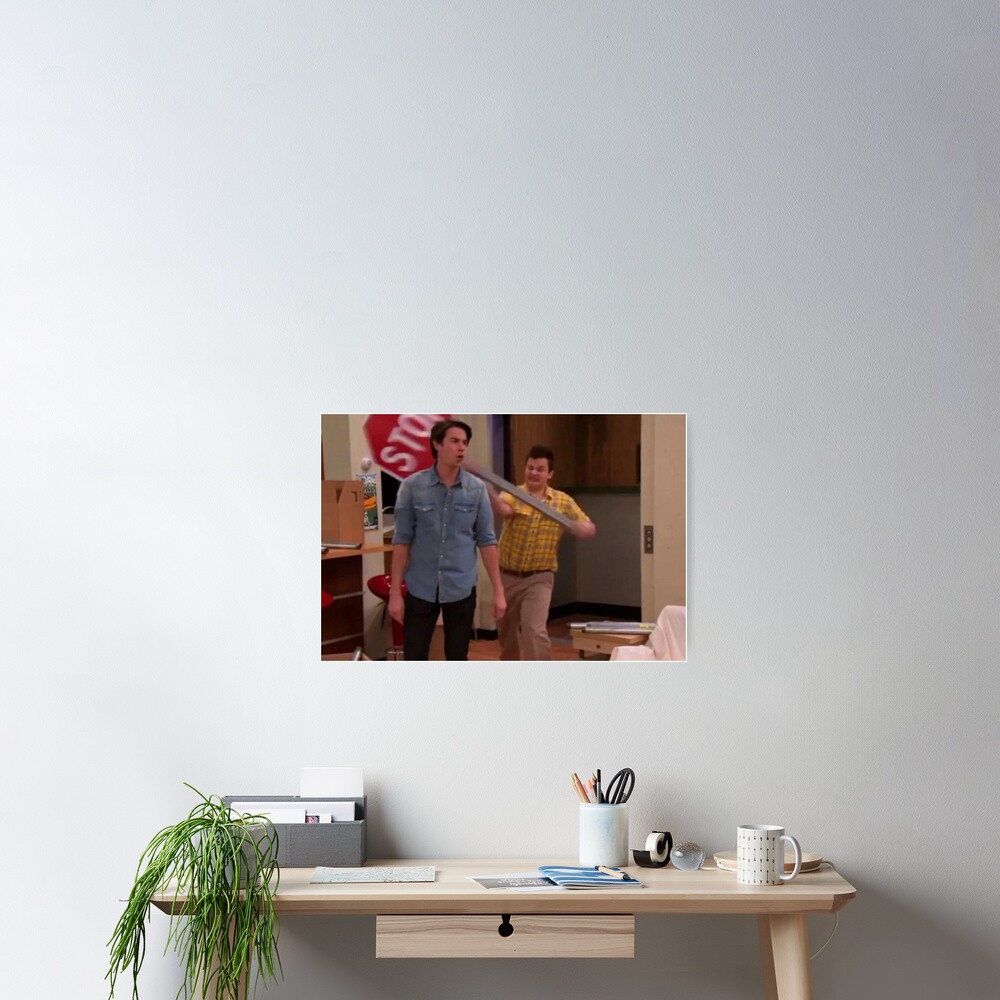 "Gibby Hitting Spencer with a Stop Sign" Poster by nochillaly | Redbubble