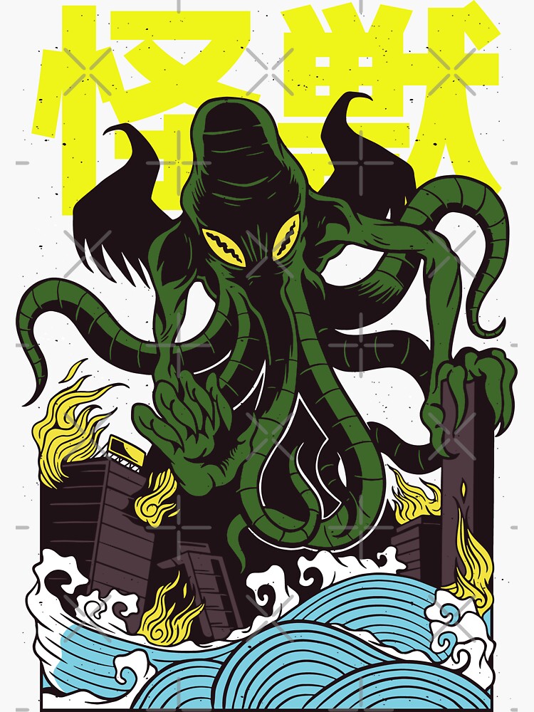 "Japanese Cthulhu" Sticker for Sale by Tylernotcreator | Redbubble