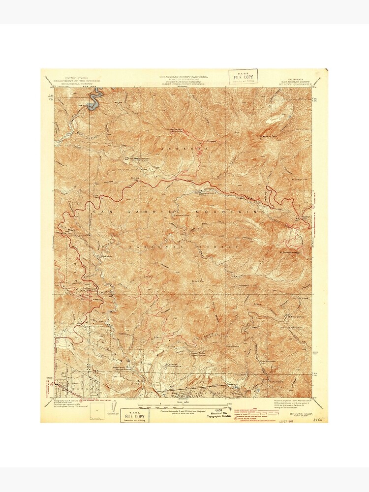 "Mt. Lowe, CA from 1939 Vintage Map - High Quality" Poster by ...