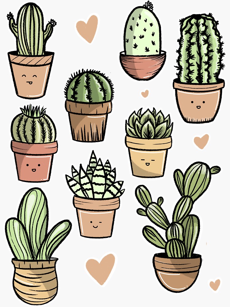 "Happy Little Cactus Sticker Set" Sticker by createdbyneve | Redbubble