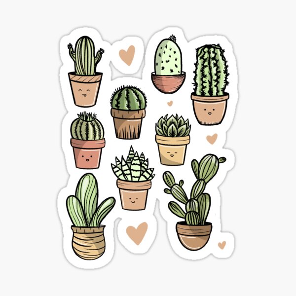 "Happy Little Cactus Sticker Set" Sticker by createdbyneve | Redbubble